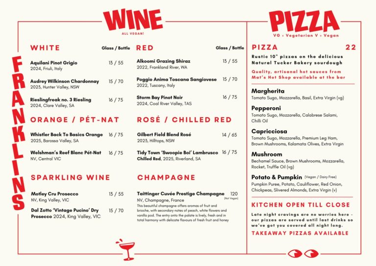 Drinks Menu - Franklin's Bar